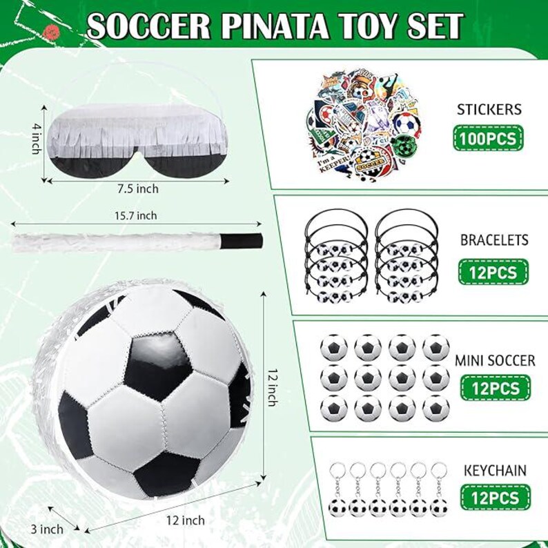 Soccer Ball Pinata Set With Blindfold, Baton, Mini Balls, and Party ...