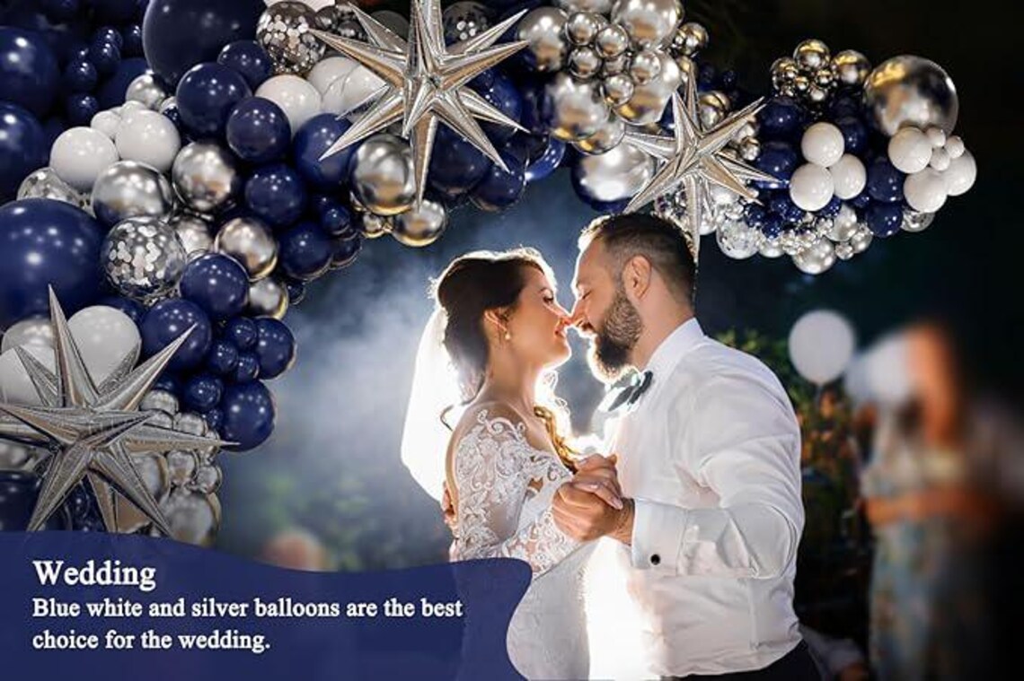 130pcs Navy Blue Silver Balloon Arch Kit With Stars for Birthday Events ...