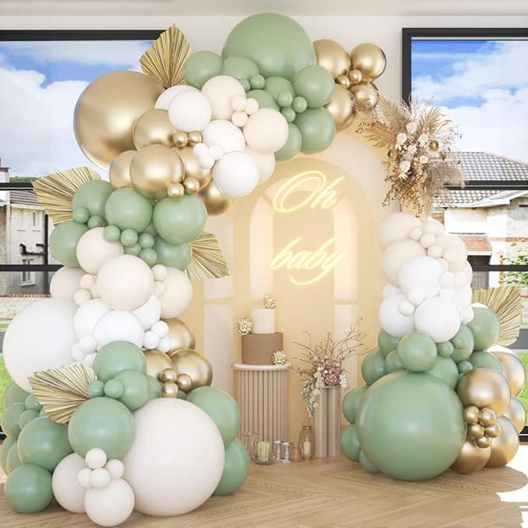 145-piece Sage Green White and Gold Balloon Arch Kit for Wedding ...