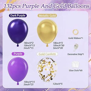 132pcs Purple Gold Balloon Garland Kit With Metallic Gold Confetti for ...
