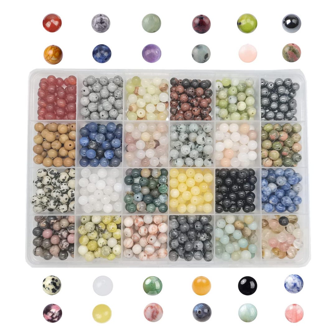 960pcs 6mm Natural Stone Beads, 24 Colors, Gemstone Beads for Jewelry ...