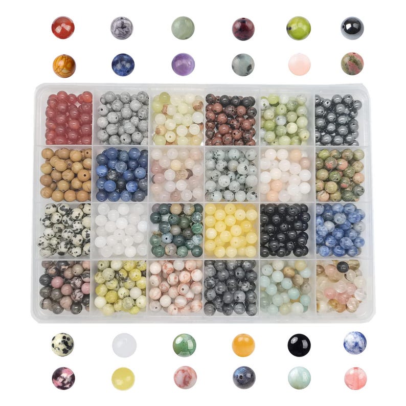 960pcs 6mm Natural Stone Beads, 24 Colors, Gemstone Beads for Jewelry ...