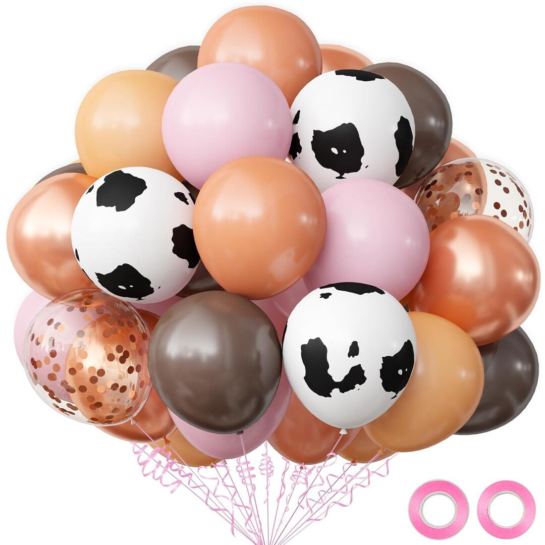 68pcs Cowgirl Western Balloons - Pink Coffee Rose Gold Cow Print Party ...