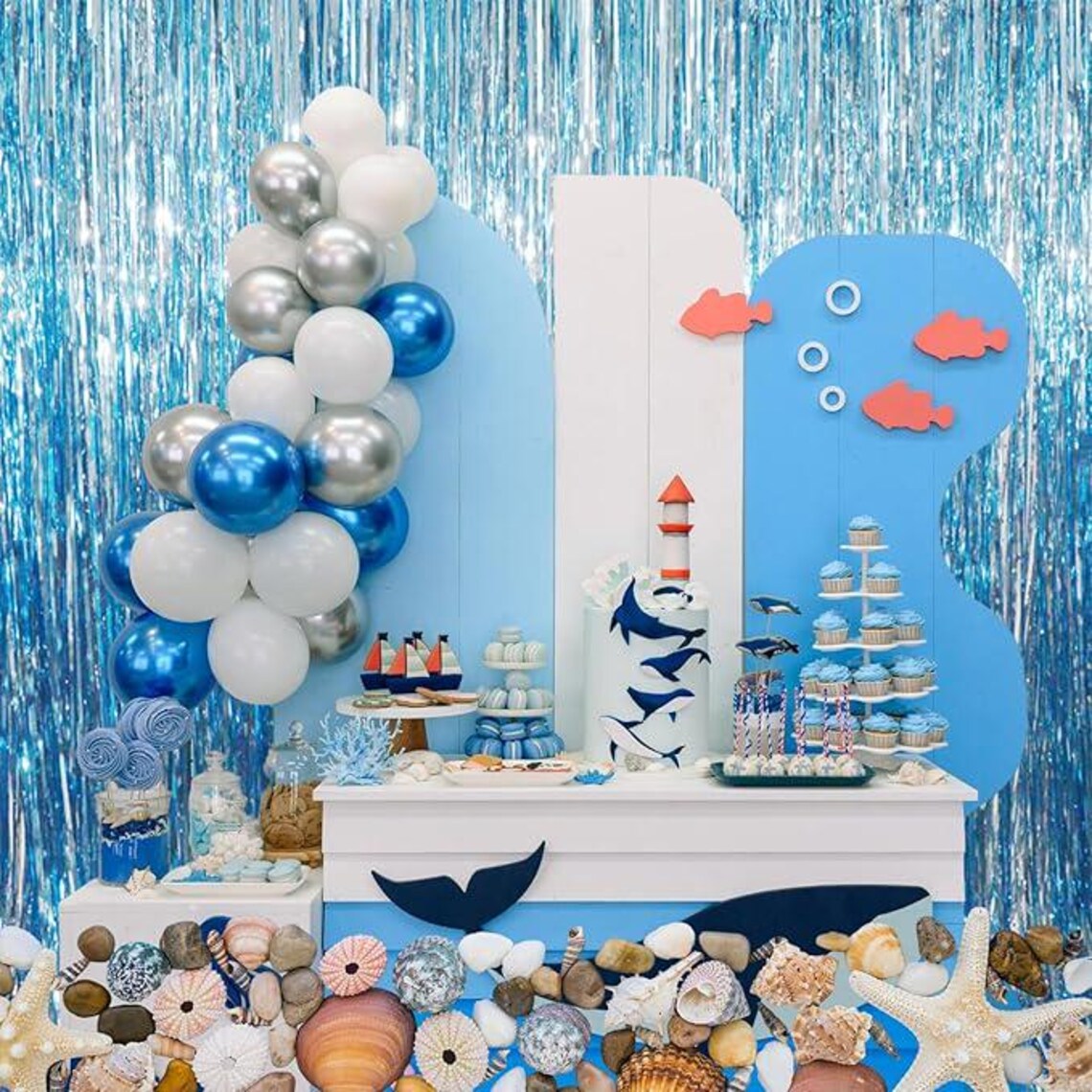 Light Blue Metallic Tinsel Backdrop 2 Pack 6.4x8.2ft Birthday & Party ...