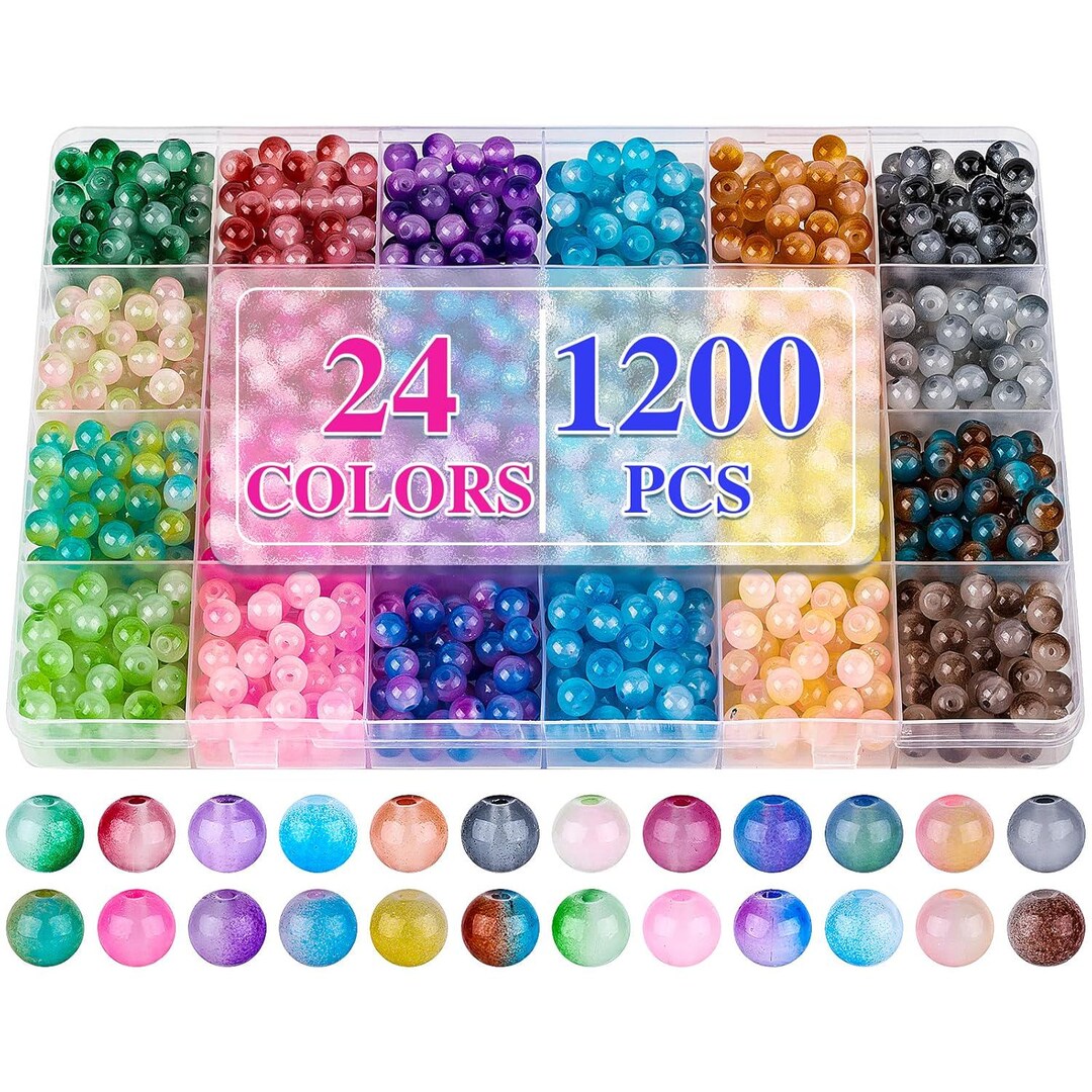 1200PCS 6mm Glass Beads Kit, 24 Colors for Jewelry Making & DIY Crafts ...