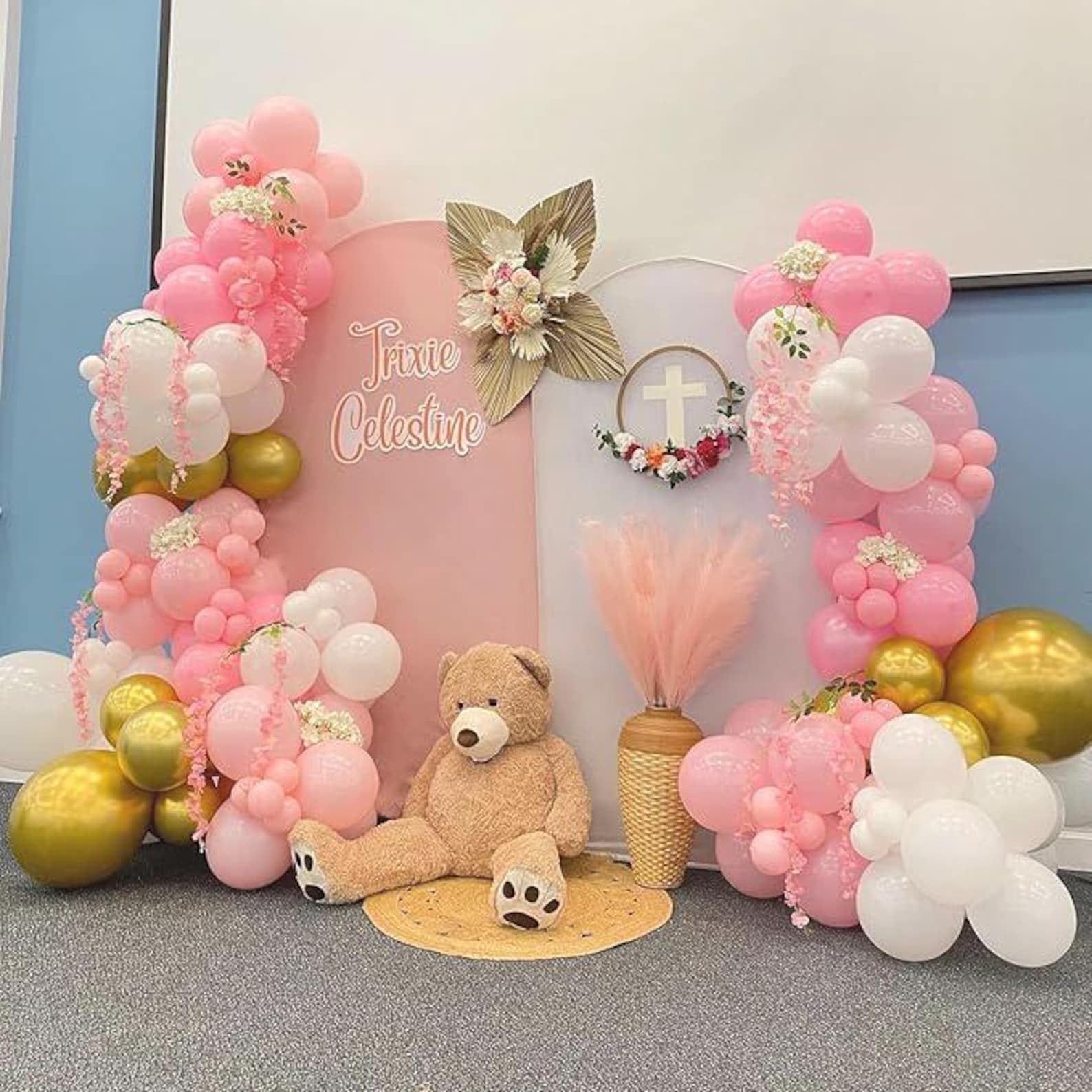 140pcs Pink Gold Balloon Arch Kit With Long Balloons for Birthday Baby ...