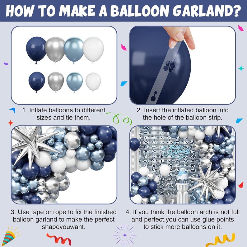 98pcs Blue Silver Balloon Arch Kit With Navy, White, and Star Foil ...
