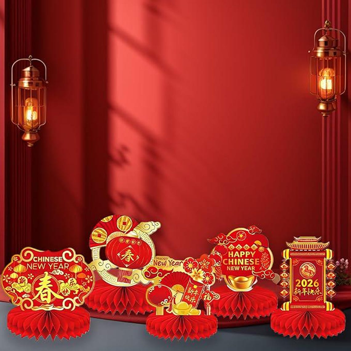 9 Pcs Chinese New Year Honeycomb Table Centerpieces Red Spring Festival ...