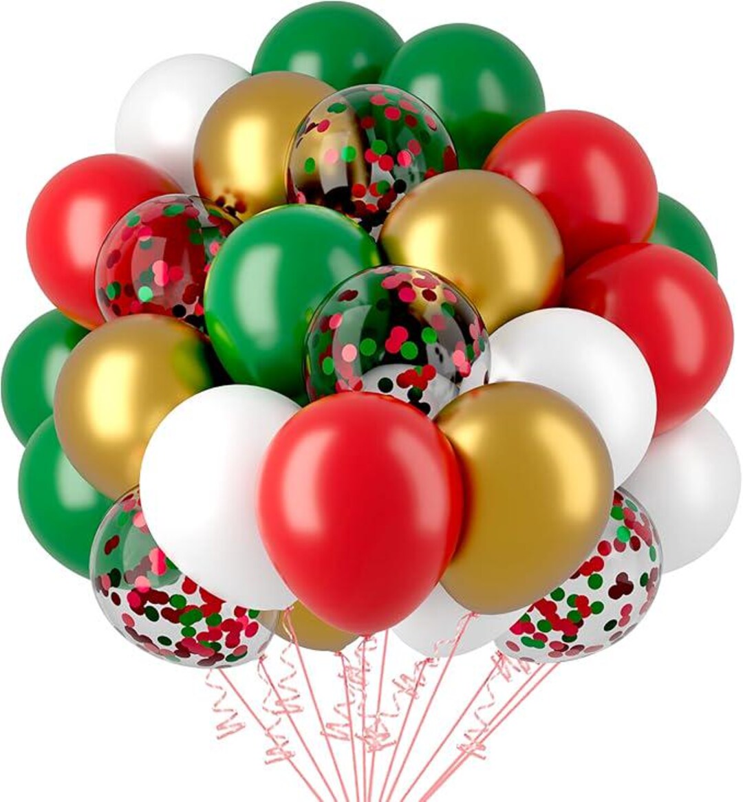 60PCS Red Green Gold Christmas Balloons Set for Holiday Party and ...