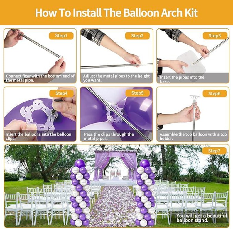 Set of 2 Balloon Column Stand Kit 6.6ft Adjustable Metal Pillars for ...