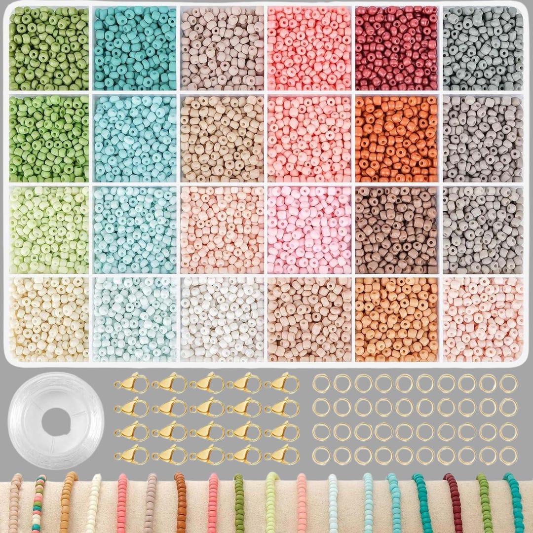 10,000pcs 3mm Glass Seed Beads Kit for Bracelet Making, 24 Colors, DIY ...