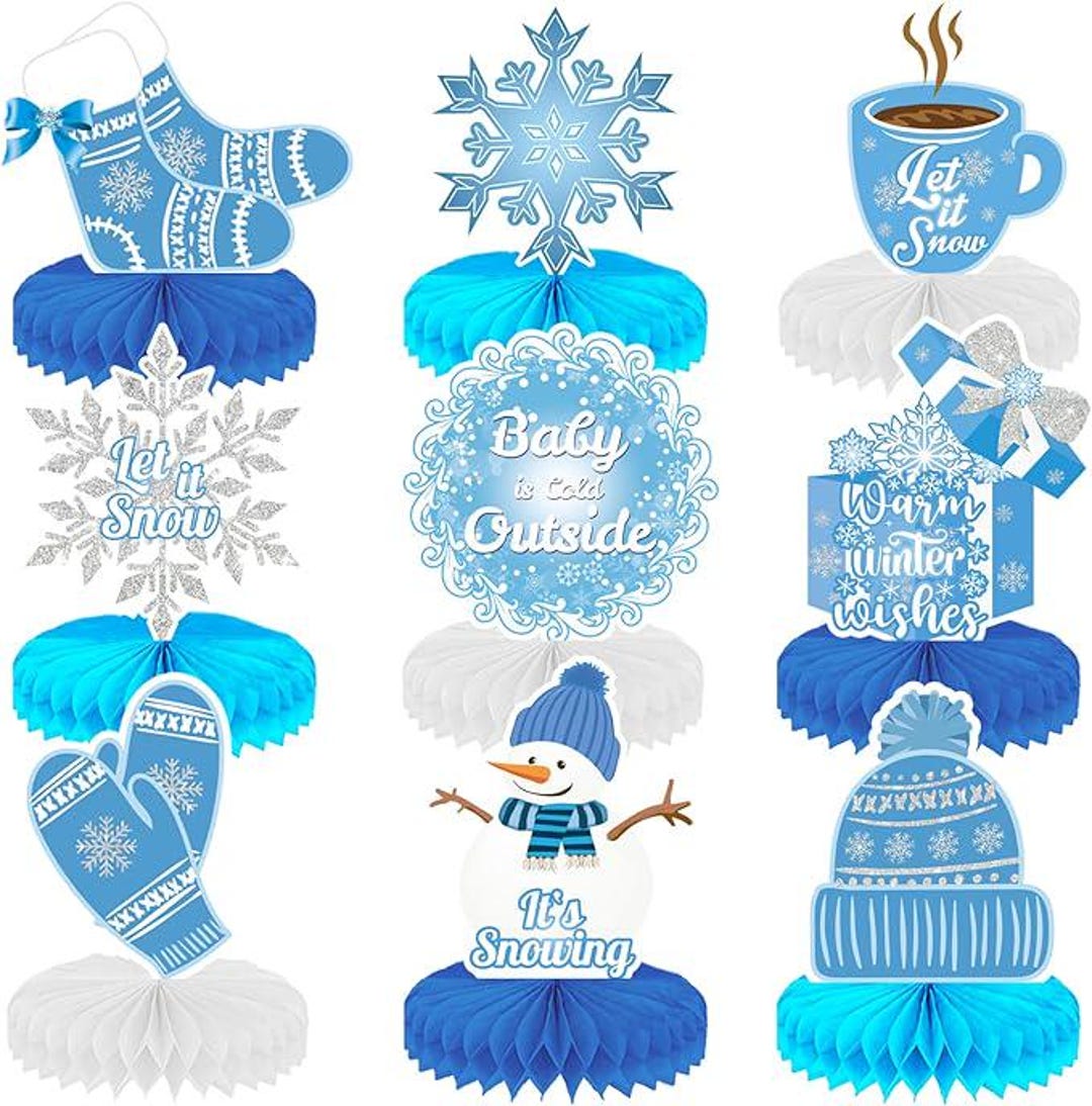 Winter Table Centerpieces 9pcs Snowflake Snowman Decorations for ...