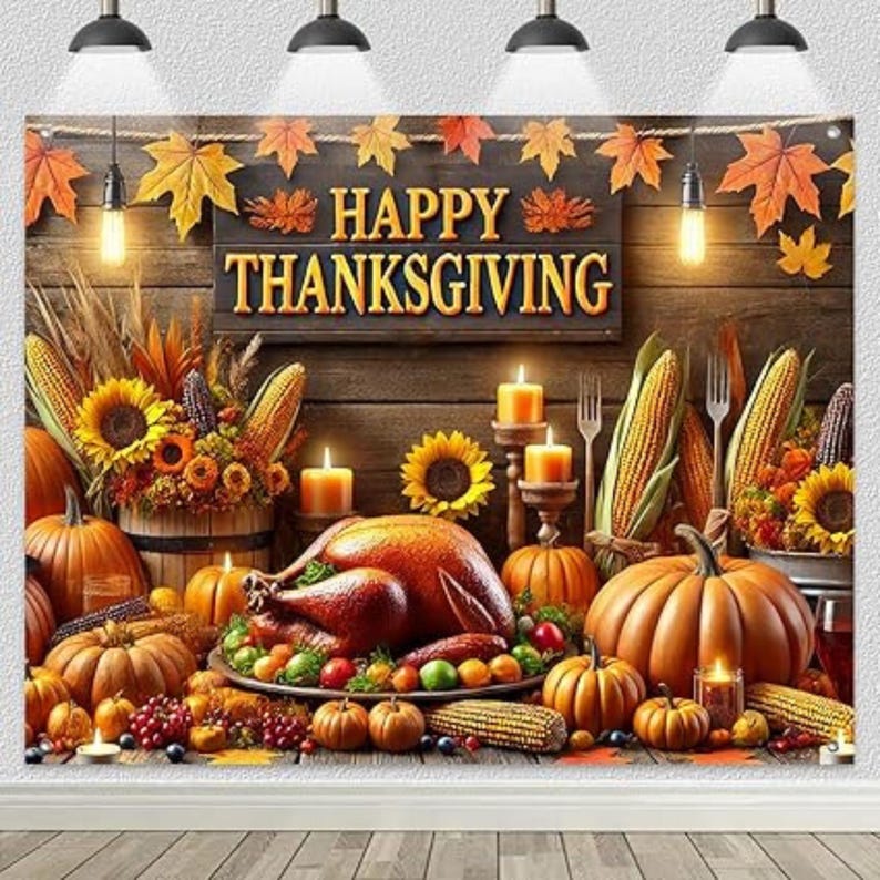 8x6ft Thanksgiving Backdrop With Roasted Turkey Harvest Decor for Home ...