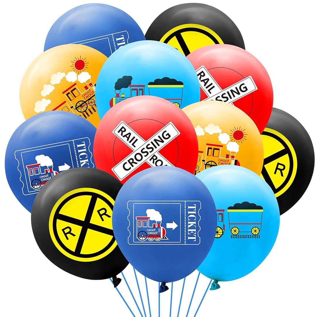 52pcs Railroad Crossing Train Balloons Set With Ribbon for Kids ...