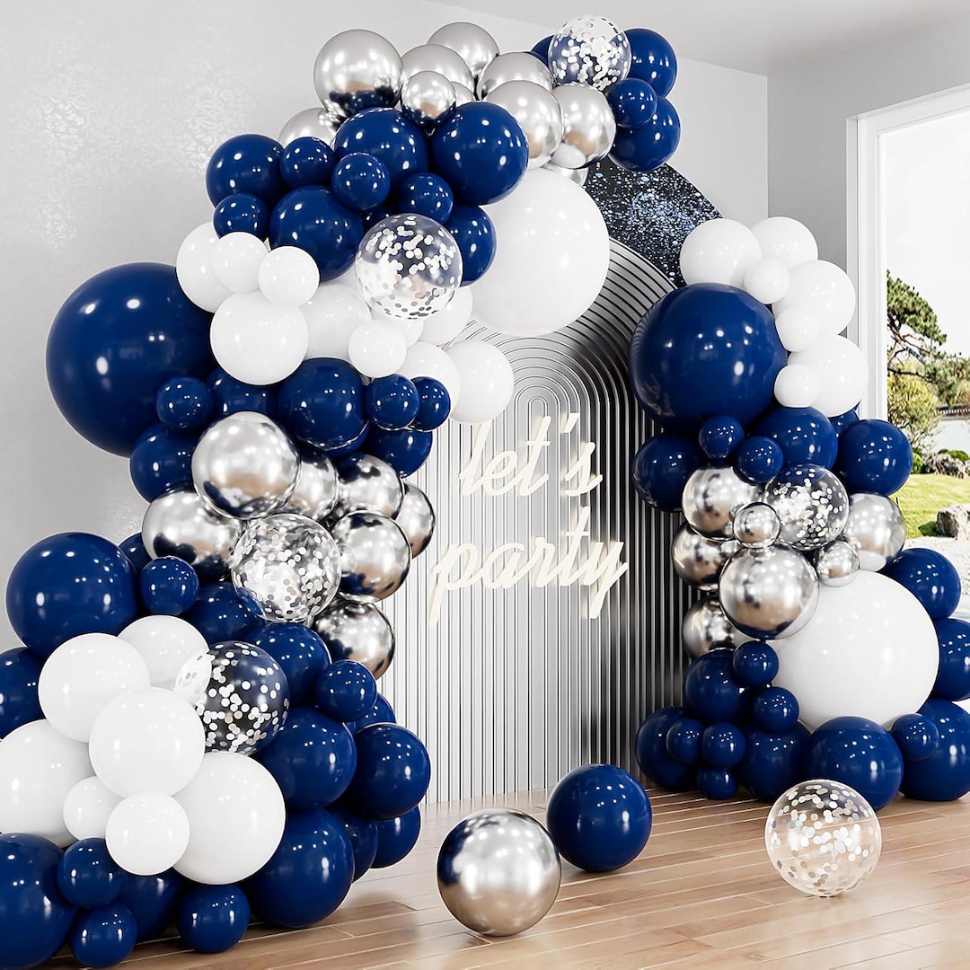 Navy Blue Balloon Arch Kit: Silver Confetti Party Decorations - Etsy