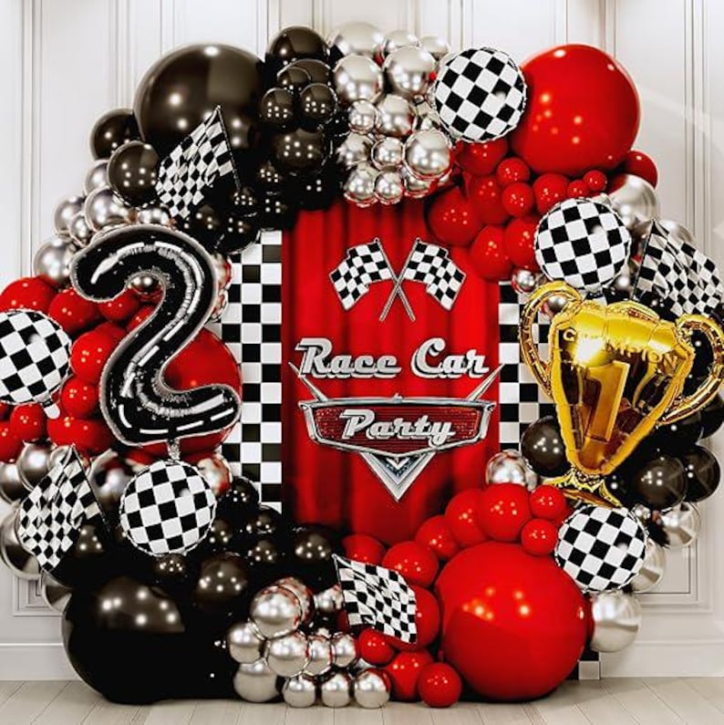 All-in-1 Race Car Balloon Arch Kit With Trophy Number 2 for Birthday ...