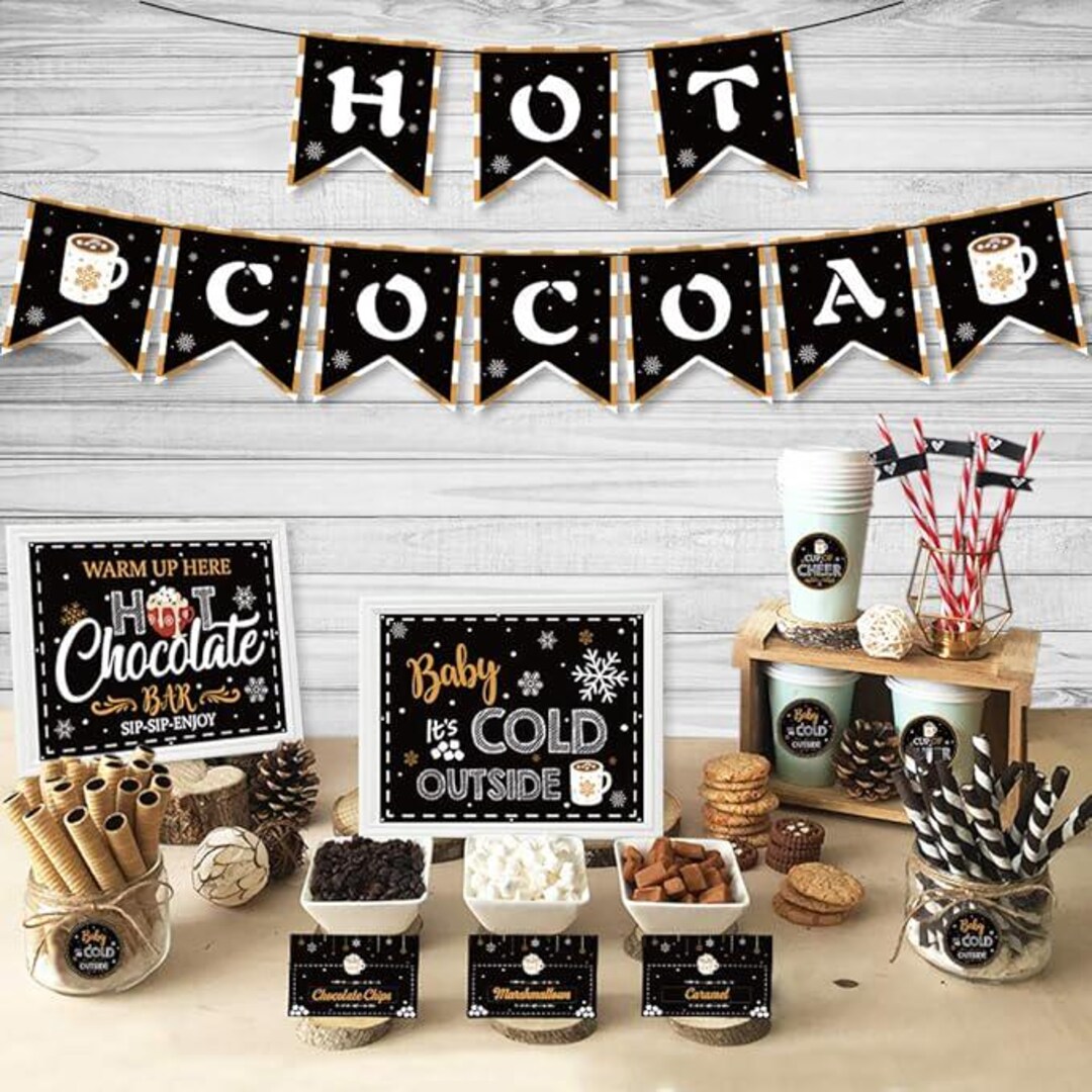 Hot Cocoa Bar Kit, Winter Holiday Party Decor - Etsy