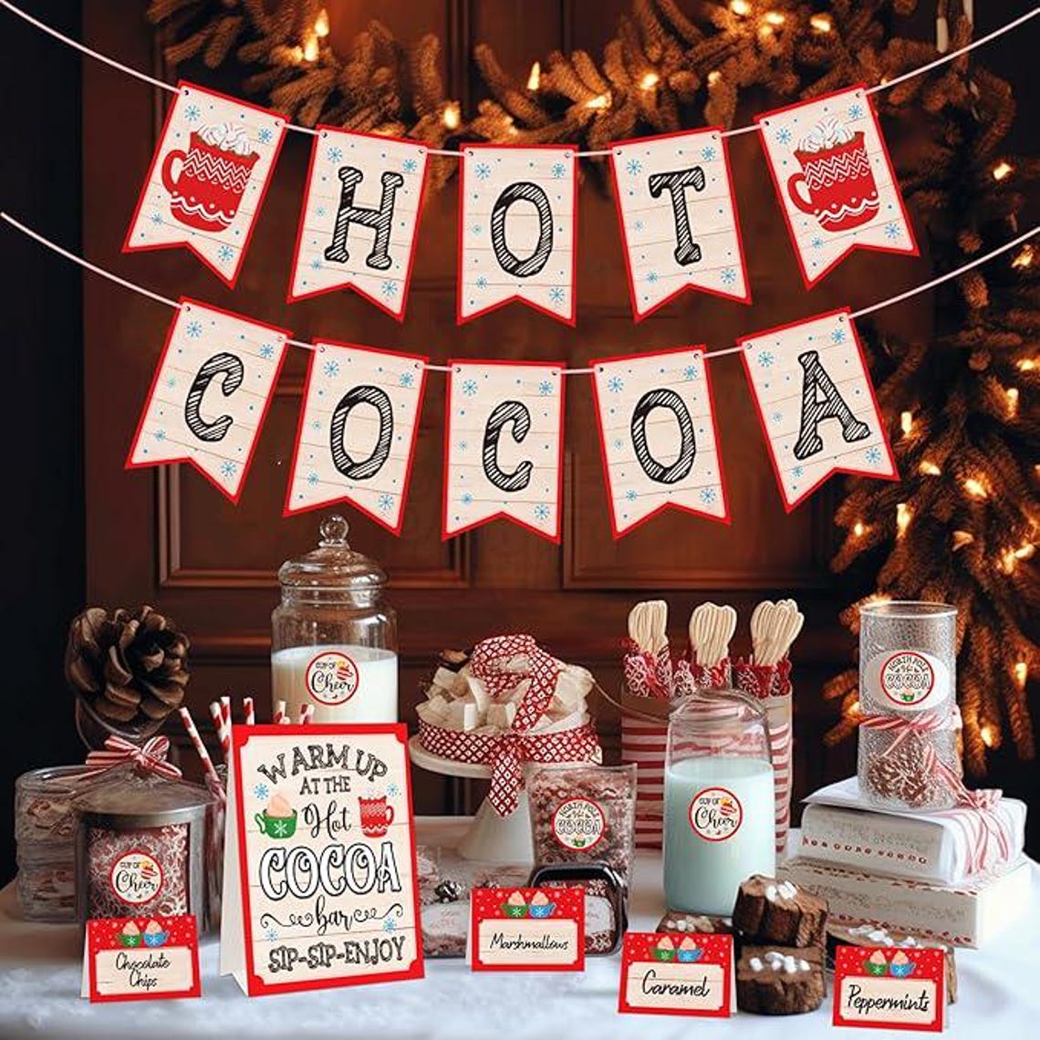 Hot Cocoa Bar Kit Banner Toppings Cards Cup Tags for Winter Parties - Etsy