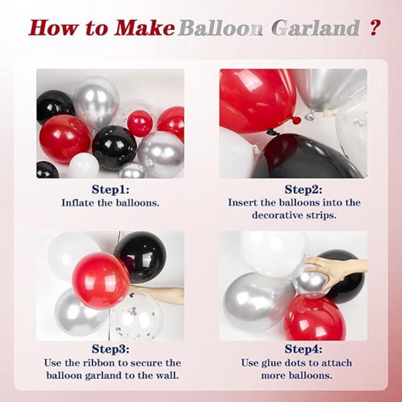 Red Black White Balloon Arch Kit With Silver Confetti Balloons for ...