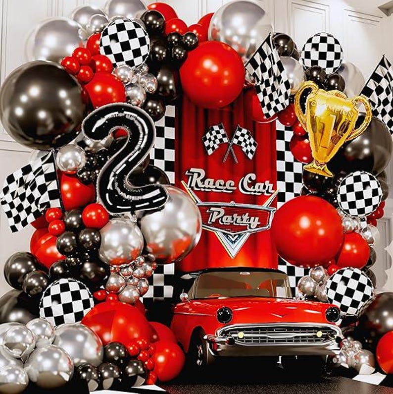 All-in-1 Race Car Balloon Arch Kit With Trophy Number 2 for Birthday ...