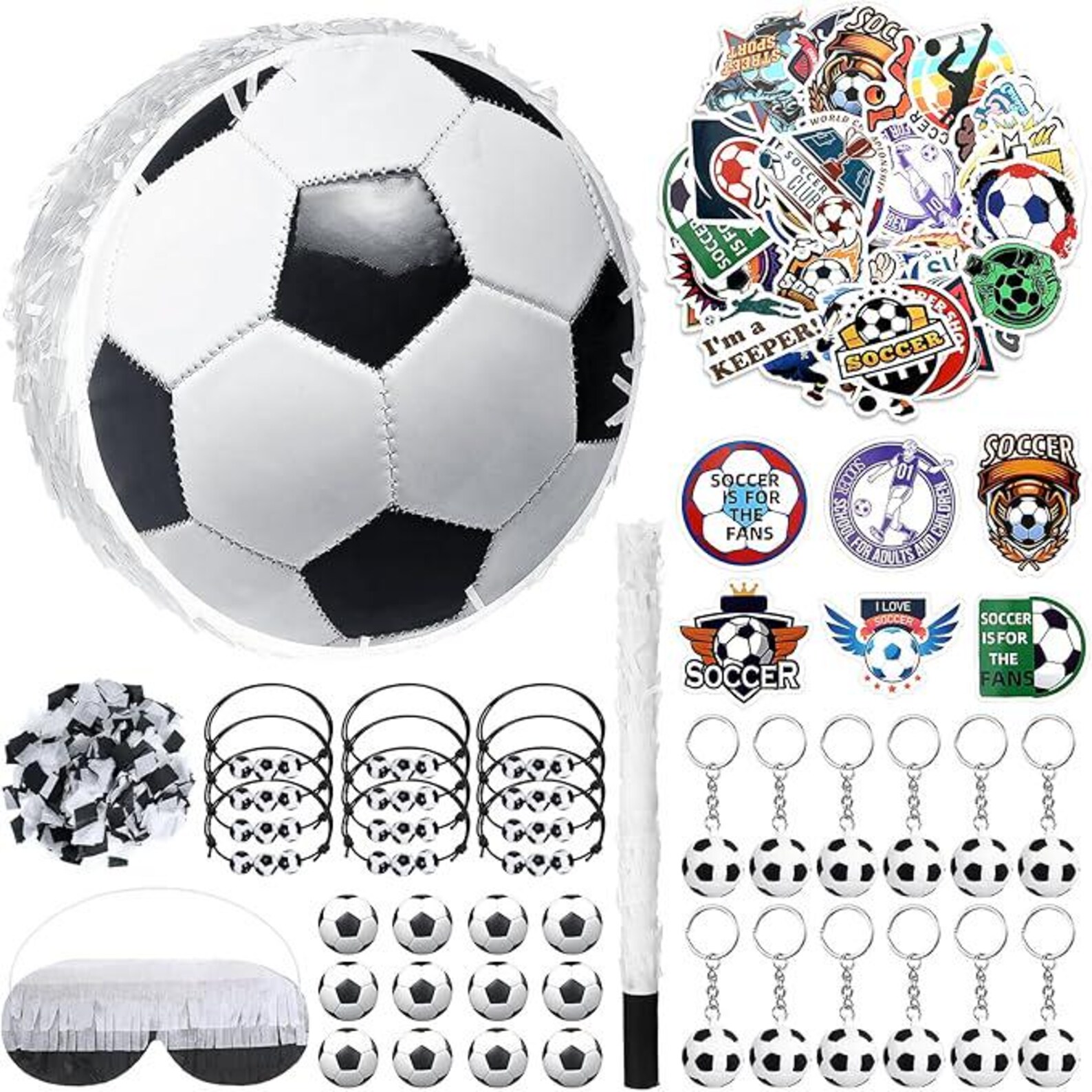 Soccer Ball Pinata Set With Blindfold, Baton, Mini Balls, and Party ...
