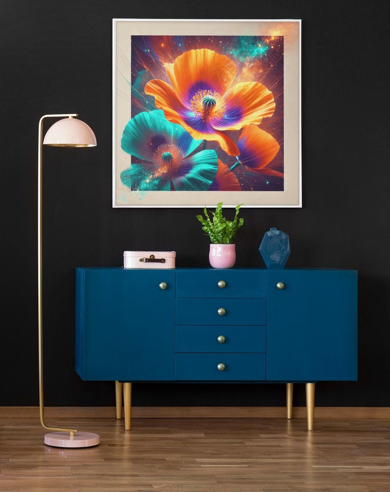 Alien Poster California Poppy Art Print - Whimsical Cosmic Bloom Series ...