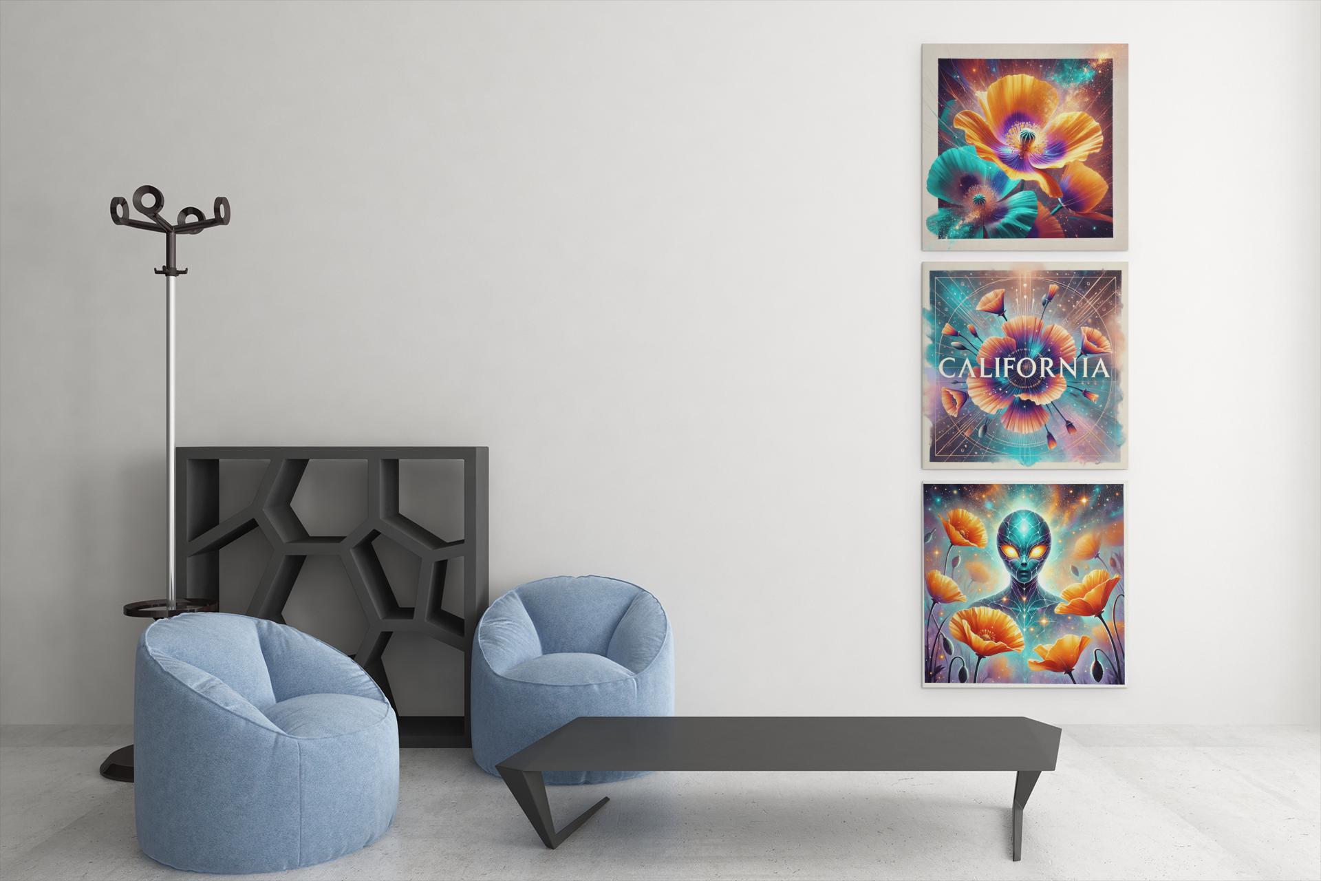 Alien Poster California Poppy Art Print - Whimsical Cosmic Bloom Series ...