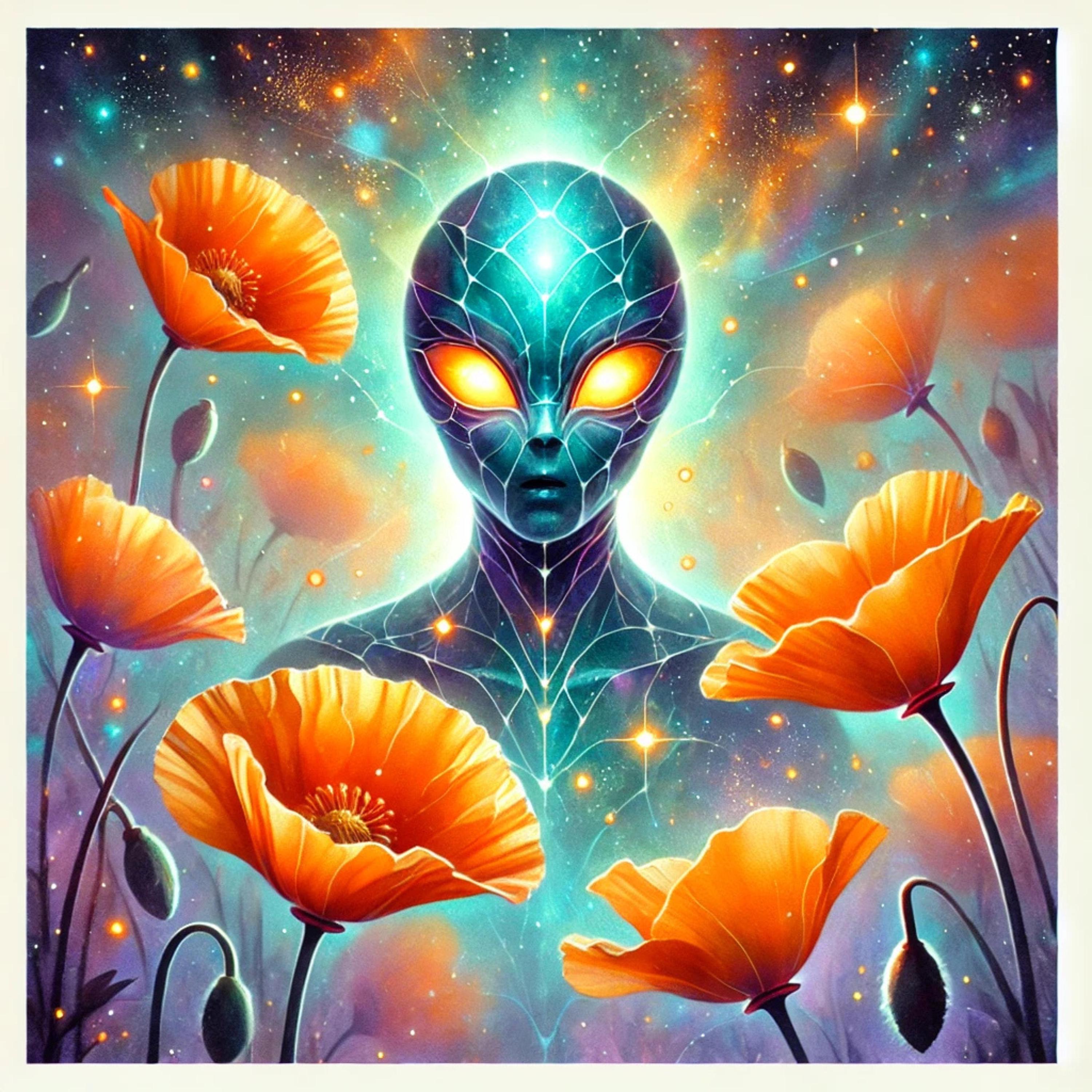 Alien Poster California Poppy Art Print - Whimsical Cosmic Bloom Series ...