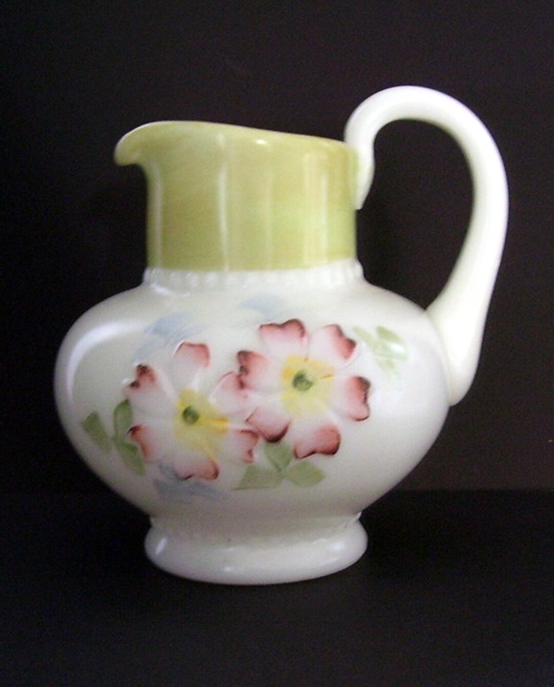 Satin Glass Creamer Enameled Flowers Wedding Gift Small - Etsy
