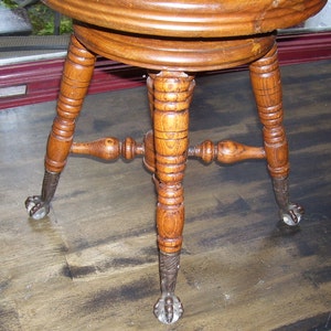 Antique Maple Piano Stool Lyon Healy Chicago Round Glass Balls on Cast ...