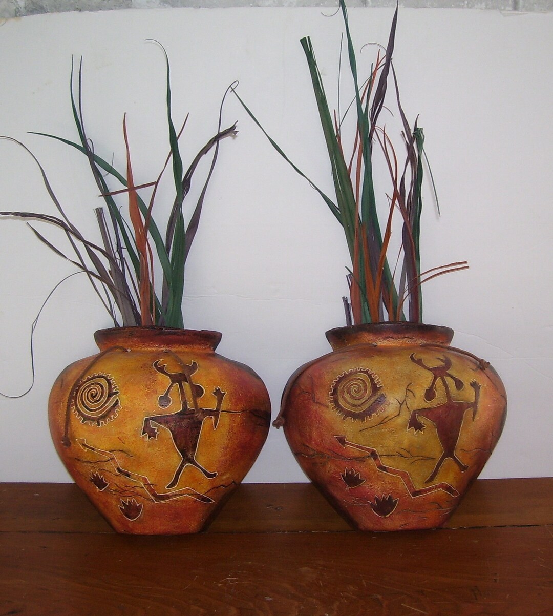Pair Southwestern Pottery Native American Wall Pockets - Wall Vases ...