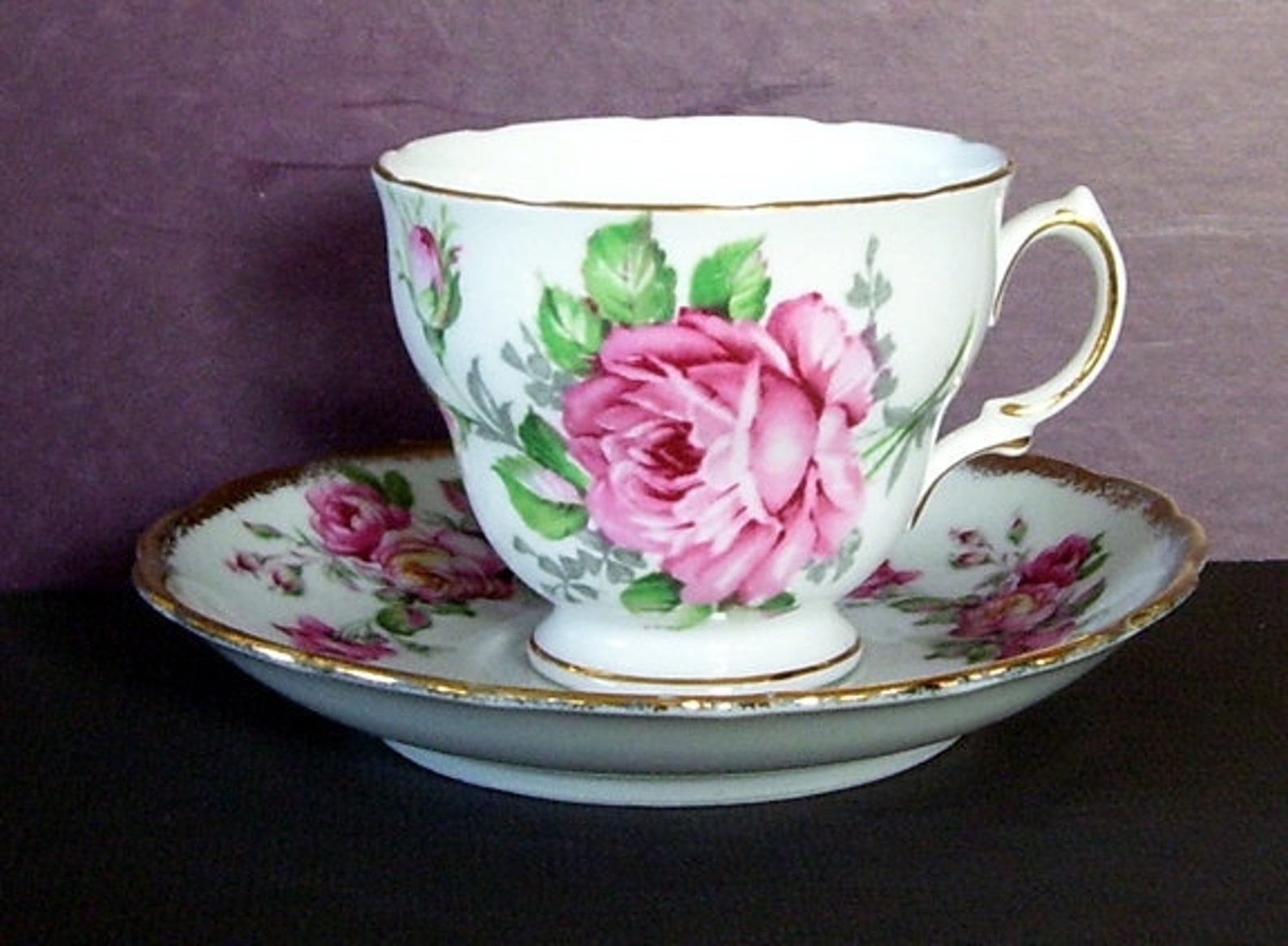 Royal Vale Pink Roses English Teacup and Saucer Trimmed With - Etsy