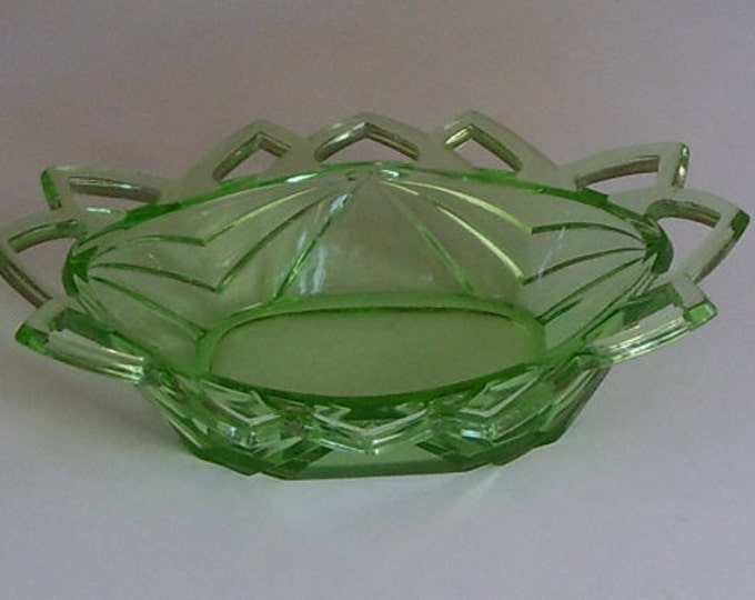Antique Indiana Glass Co. Pyramid No. 610 Green Depression Glass Pickle ...