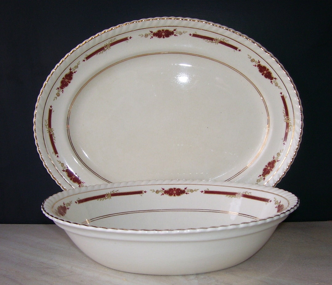Old English Johnson Bros Guildford Maroon Platter and Oval Serving Dish ...