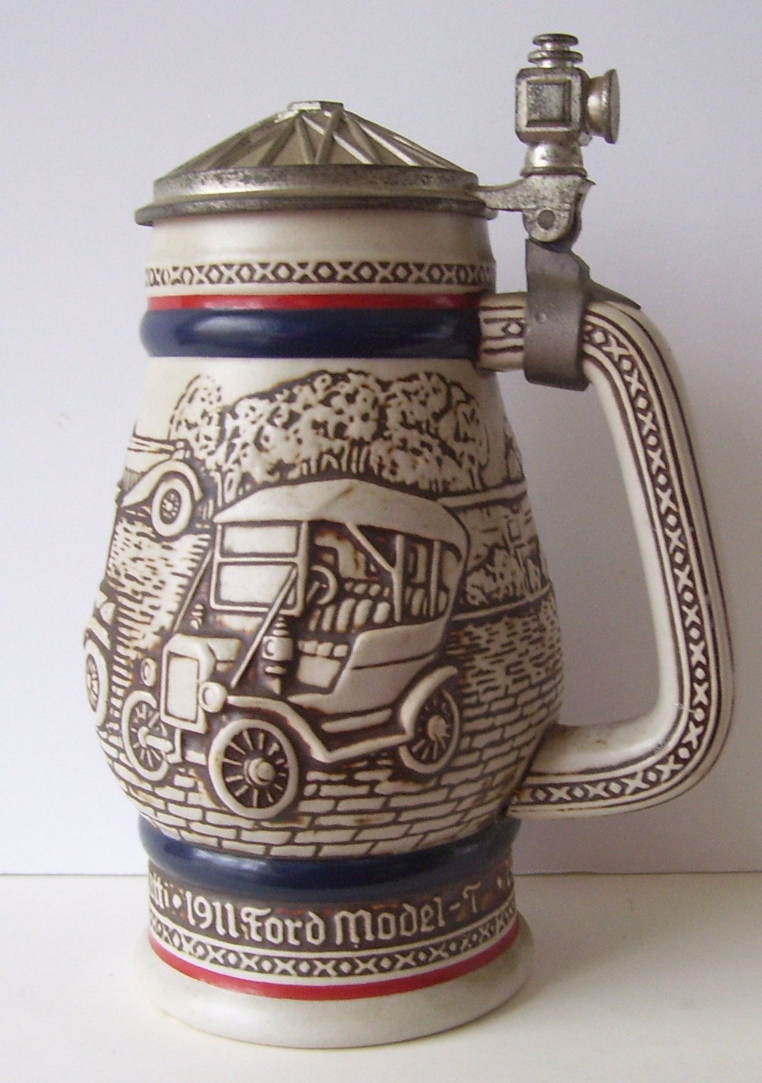 Avon Hand Crafted Beer Stein 4 Embossed Cars / 1911 Motel T Ford / 1910 ...