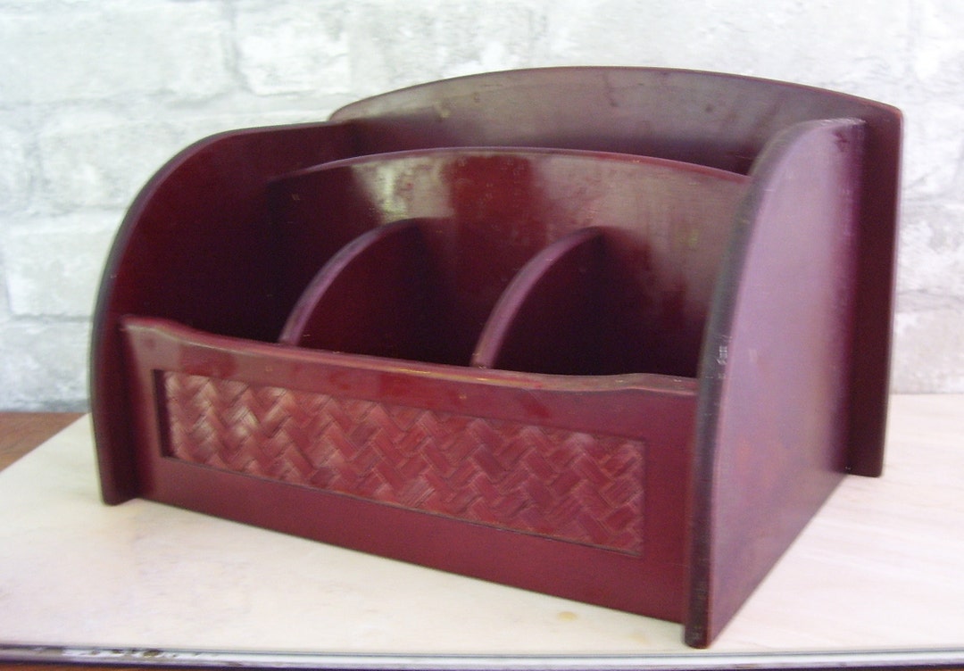 Vintage Wood Table Organizer Mail Holder/ 4 Seperate Dividers/fancy ...