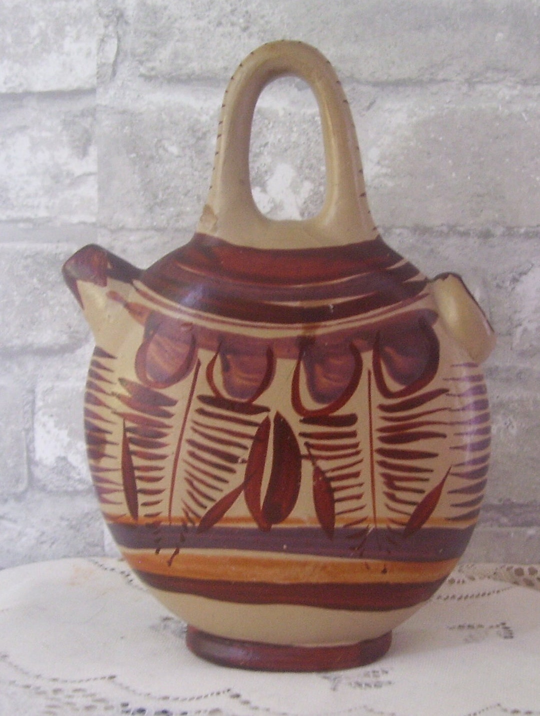 Navajo Small Pottery Two Spout Jug - Brown Hand Thrown Jug - Etsy