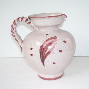 Austrian Ainring Keramik Pottery Pitcher, Floral Motif, Twisted Handle ...