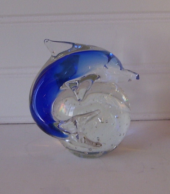 Blue Dolphin Bubble Glass Paperweight Hand Blown Ball Paper - Etsy