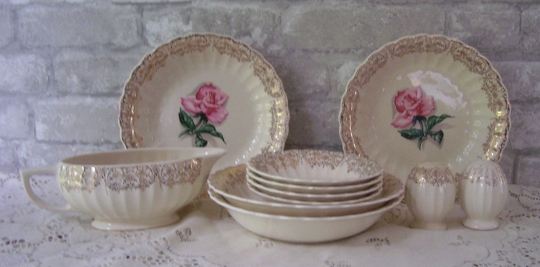 American Limoges Le Fleur Rouge Gravy Boat Salt and Pepper 4 Small ...