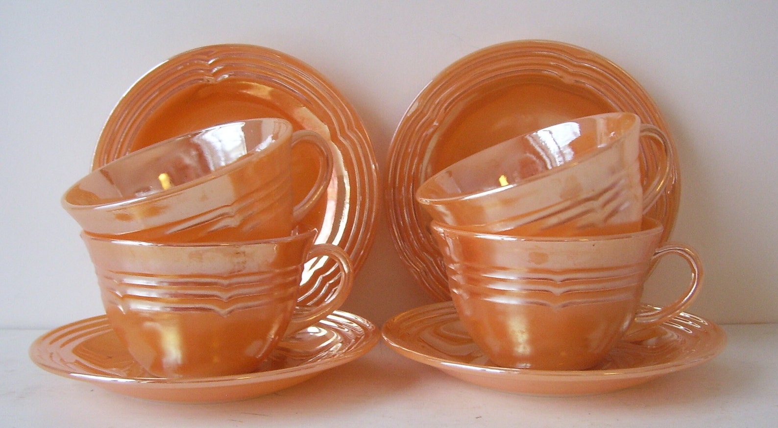 Fire King Peach Luster 2 Cups and 2 Saucers - Mid Century- Made in USA ...