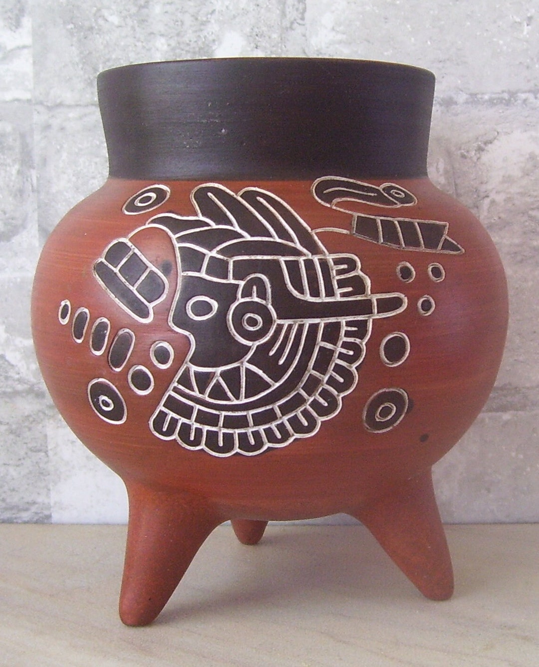 Fine Art Mexican Clay Footed Aztec Pot/ Terra Cota Brown Vase/ 6 3/4 ...