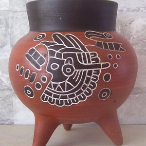 Fine Art Mexican Clay Footed Aztec Pot/ Terra Cota Brown Vase/ 6 3/4 ...