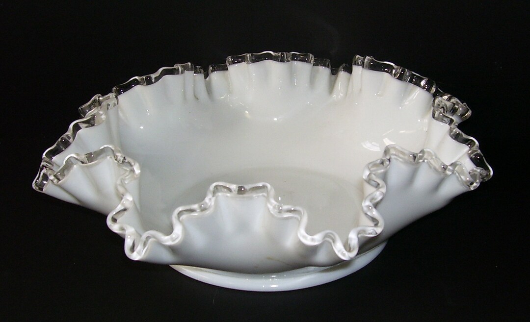 Fenton White Milk Glass Bowl Opalescent Ruffled Edge - Vintage Fenton ...