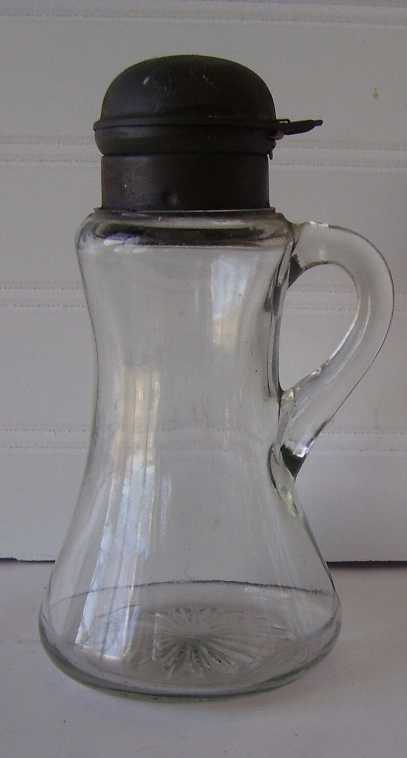 Antique Glass Syrup Pitcher With Round Metal Lift Lid Country - Etsy