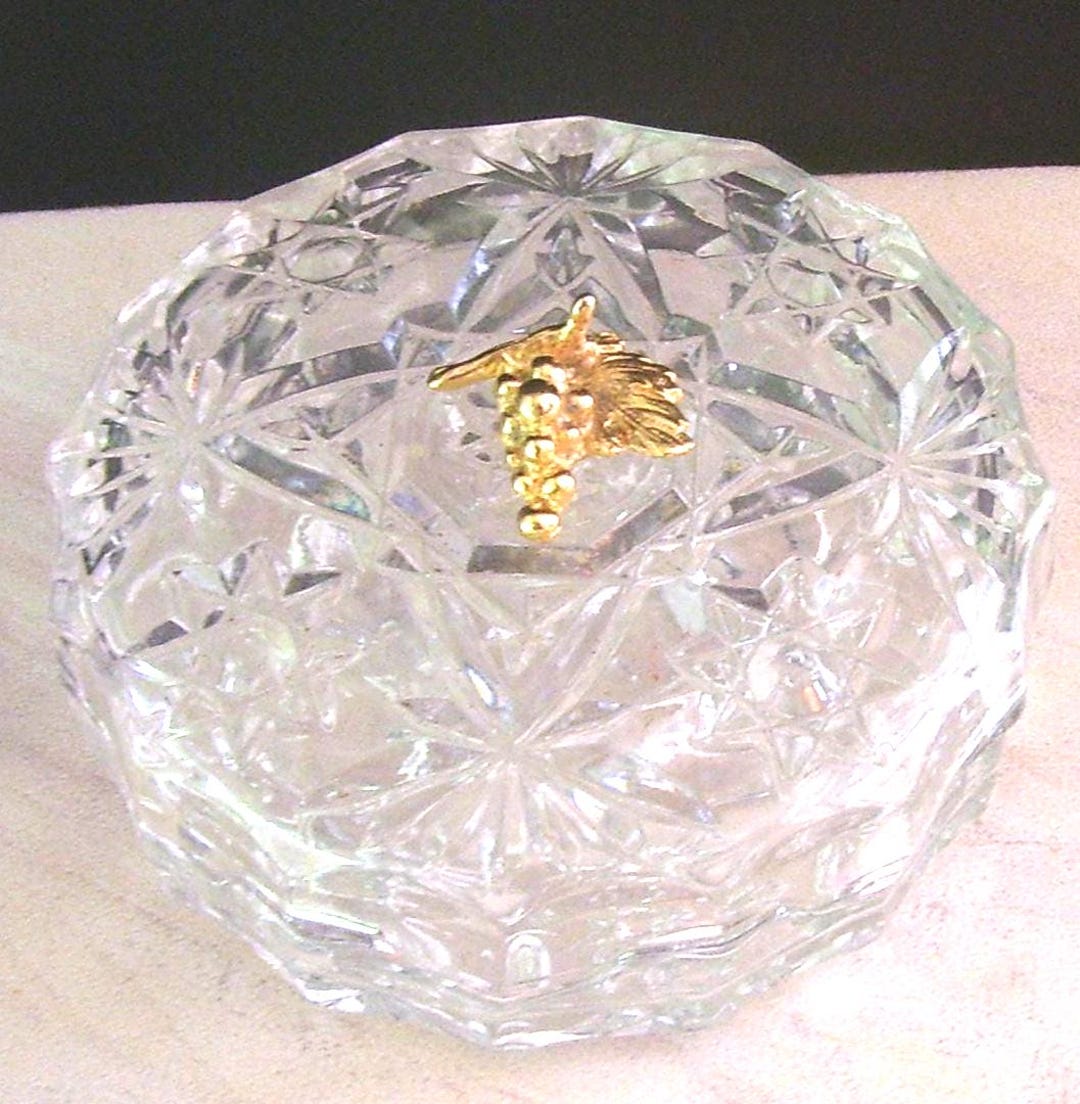 Vintage Italian Designed Glass Jewelry Box, Lidded Grape Decorative Lid ...
