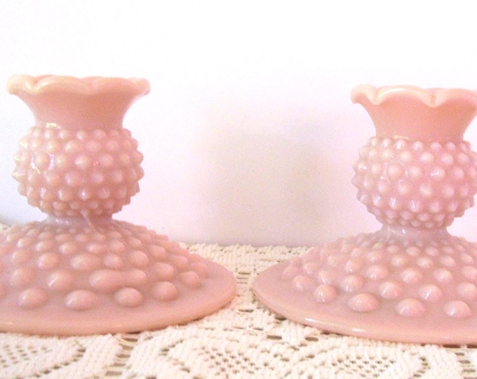 Vintage Fenton Pink Hobnail Pair of Candle Holders/ Home Decor, Fenton ...