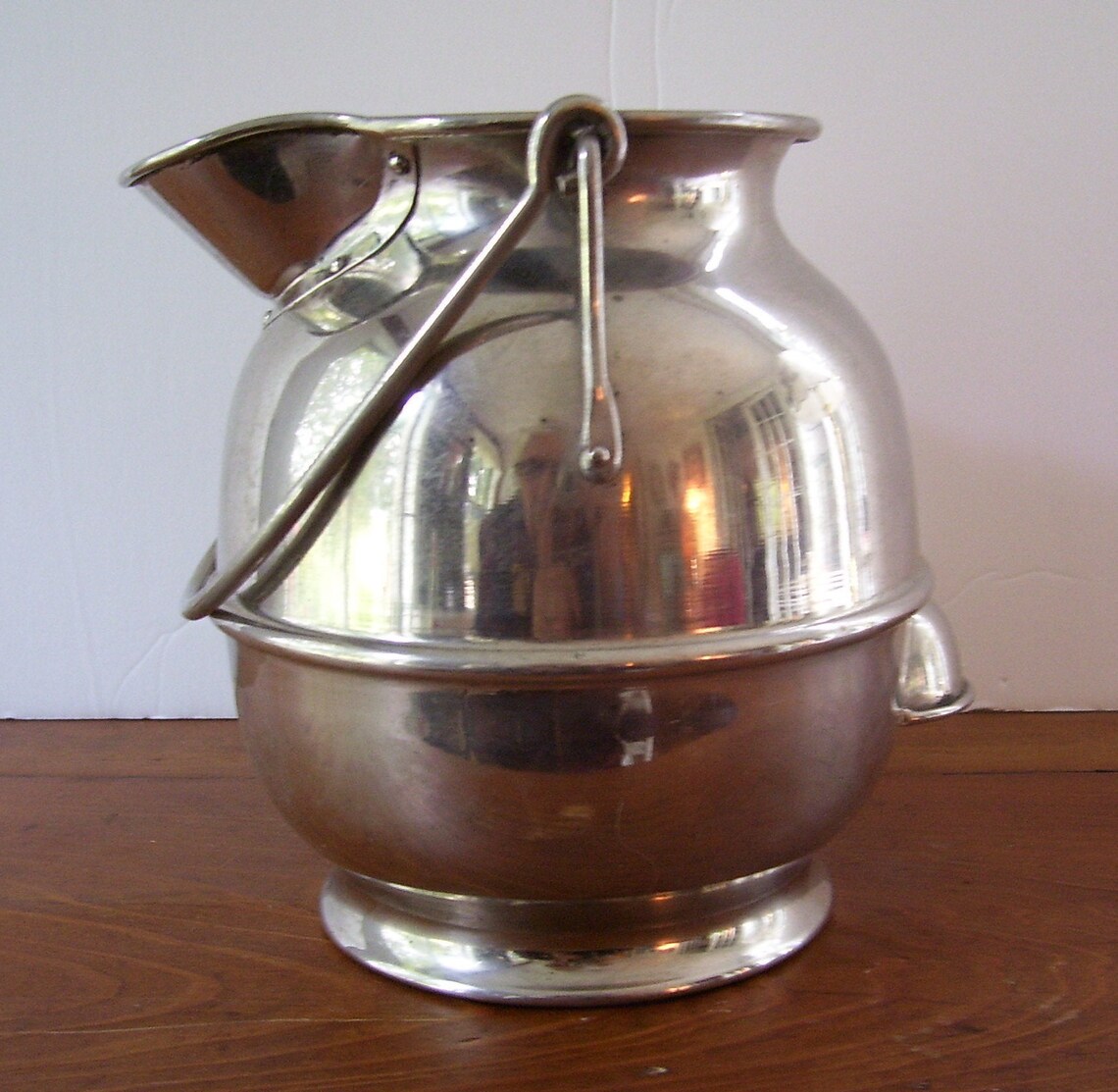 Vintage White Metal Beer Pitcher, - Swing Handle - Pouring Spout - Grip ...