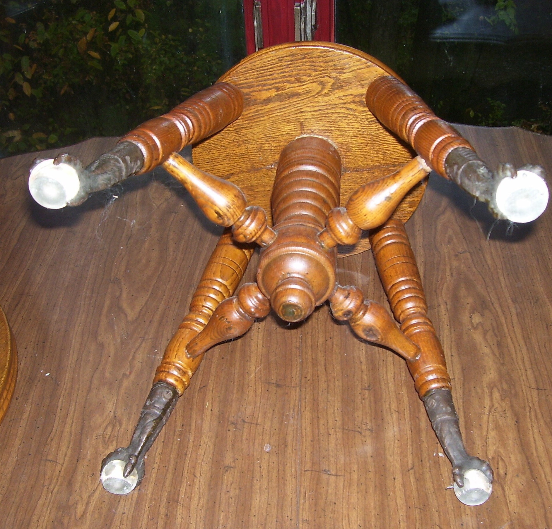 Antique Maple Piano Stool Lyon Healy Chicago Round Glass Balls on Cast ...