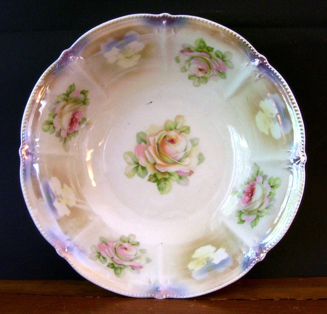 German Lusterware Bowl – Pink Roses Porcelain Serving Dish - Etsy